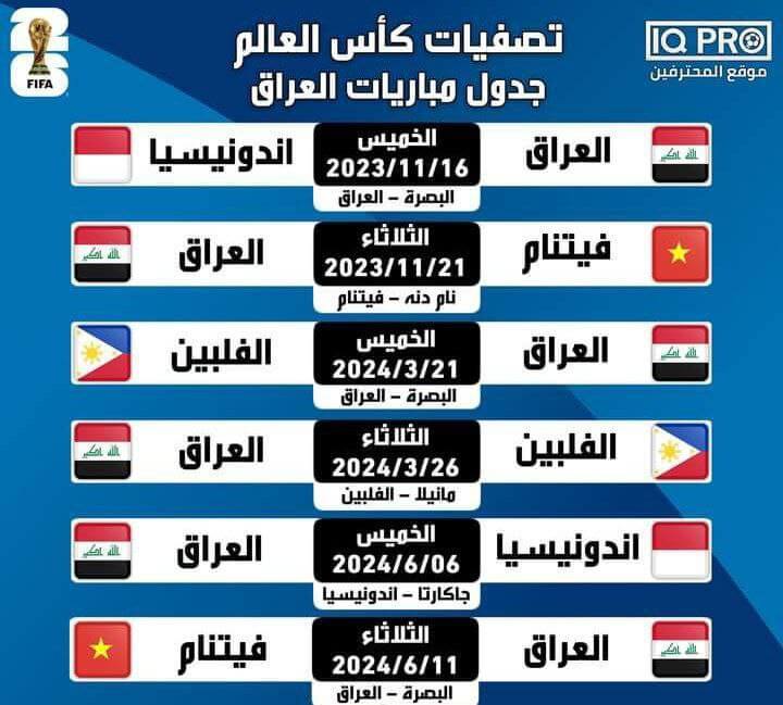 لعبة العراق القادمة تصفيات كأس العالم تعرف على جدول مباريات أسود